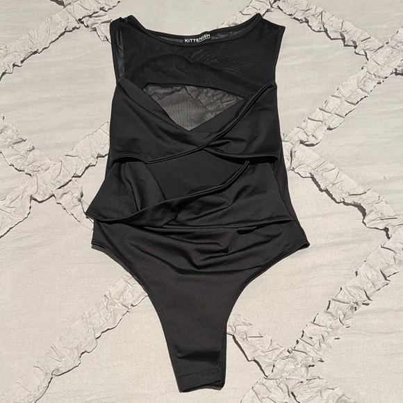 Kittenish | Tops | Kittenish Black Bodysuit With Mesh Detail | Poshmark
